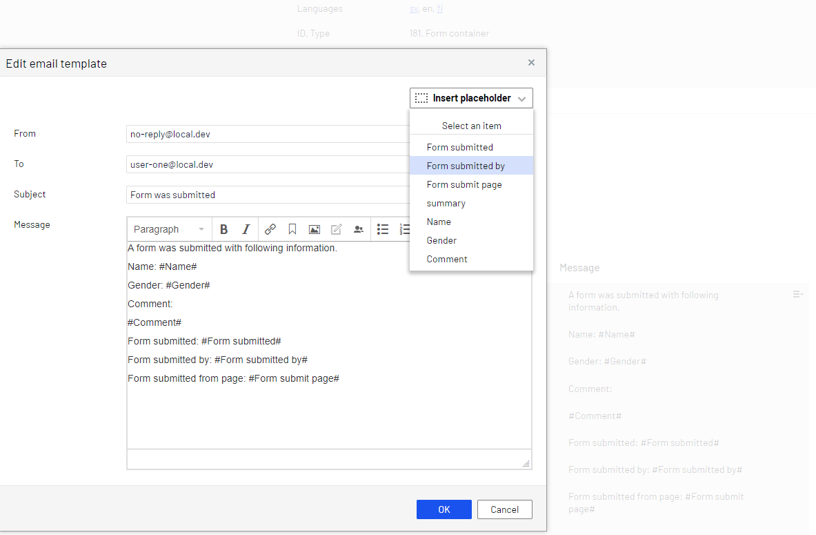 Custom placeholders in Optimizely Forms submission emails